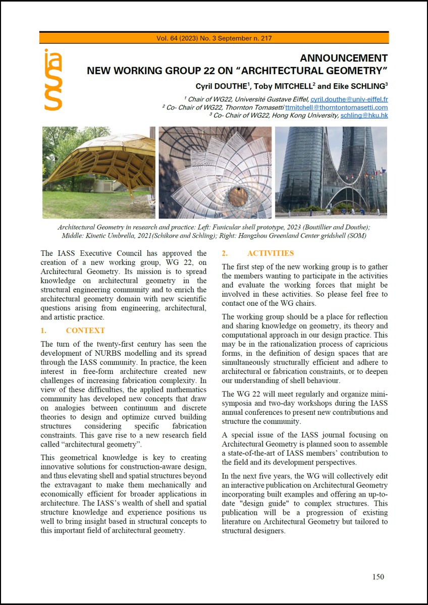 IASS Working Group 22: “Architectural Geometry” | Eike Schling